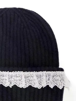 GANNI Lace-trim Ribbed Beanie Hat