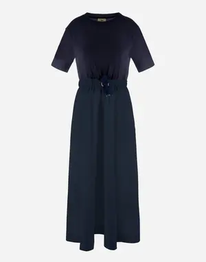 Herno Dress In Glam Knit Effect And Techno Taffeta - Navy Blue