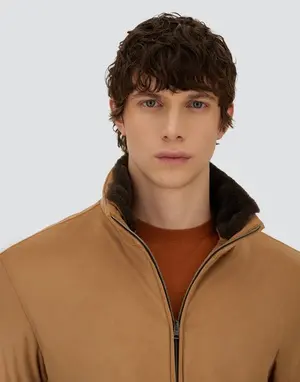 Herno Resort Bomber Jacket In Suede-effect Microfibre And Light Faux Fur