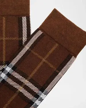 Burberry Apos;s Check Cotton-nylon-blend Socks - Treacle Brown