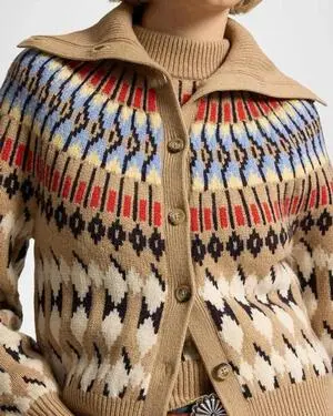 Polo Ralph Lauren Geo-motif Wool-cashmere Cardigan - Camel Multi