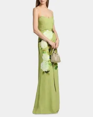 Badgley Mischka Strapless Floral Print Column Gown