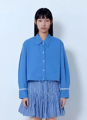 GANNI Stretch Cotton Cropped Bowling Shirt