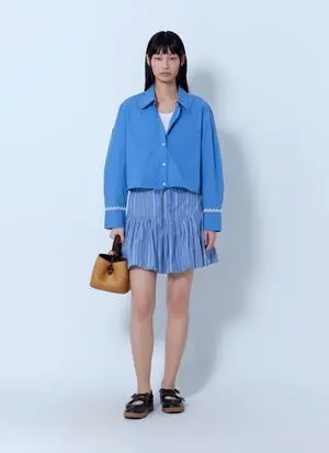 GANNI Stretch Cotton Cropped Bowling Shirt