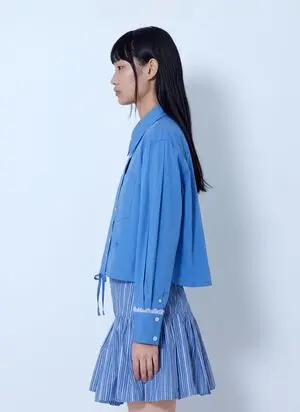 GANNI Stretch Cotton Cropped Bowling Shirt