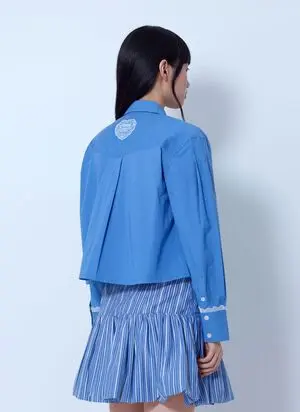 GANNI Stretch Cotton Cropped Bowling Shirt