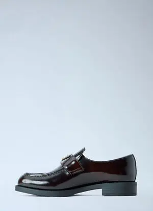 Prada Leather Loafers With Logo Plaque
