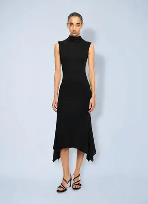 Off-White Fluid Sleeveless Midi Dress - Black