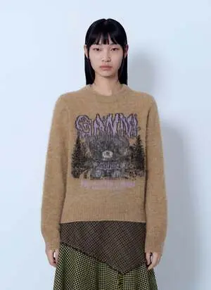 GANNI Brushed Alpaca Teddy Sweater - Camel