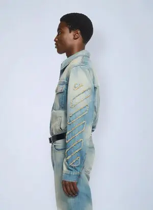 Off-White Diagonal Raw Patch Denim Jacket