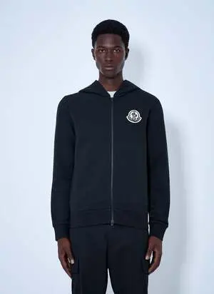 Moncler Zip Hoodie With Logo Patch - Black