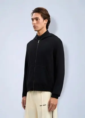 Palm Angels Curved Logo Knit Hoodie