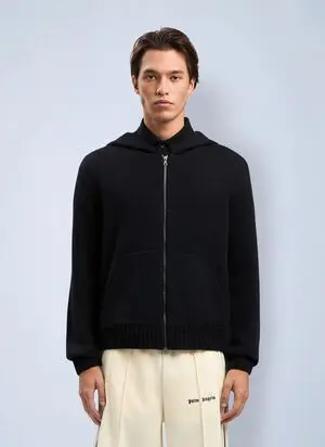 Palm Angels Curved Logo Knit Hoodie - Black