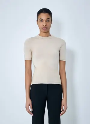 SKIN SERIES Fine Knit Short Sleeve Top - Beige