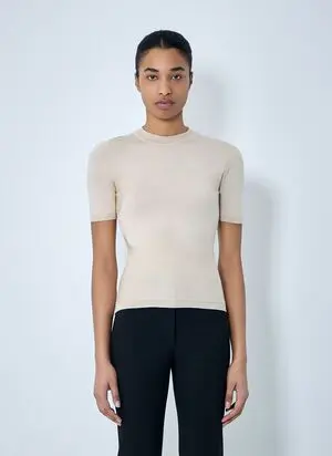 SKIN SERIES Fine Knit Short Sleeve Top - Beige