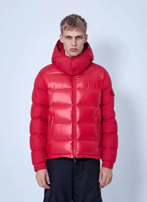Moncler Maya Hooded Short Down Jacket Red