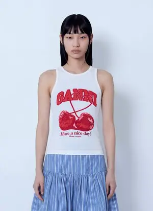 GANNI Compact Rib Jersey Tank Top - White