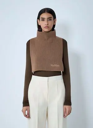 Max Mara Logo Motif Wool Scarf Camel