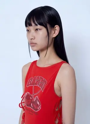 GANNI Swimsuit With Tie Strings Cherry Print - Red