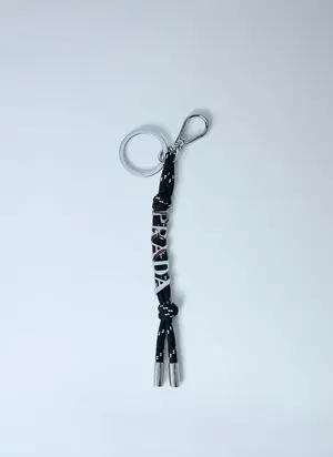 Prada Logo Embellished Keychain - Black