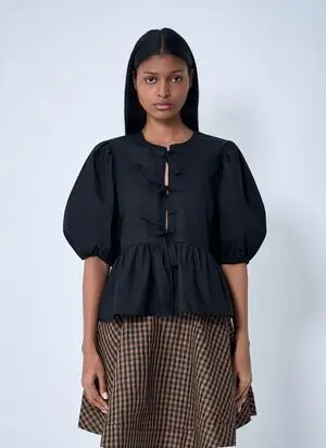 GANNI Peplum Blouse - Black