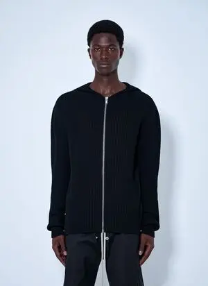 Rick Owens Ribbed Knit Zip Hoodie - Black