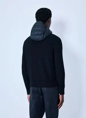 Moncler Hooded Puffer Jacket With Knit Sleeves