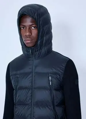 Moncler Hooded Puffer Jacket With Knit Sleeves