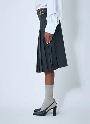 Prada Pleated Rush Stitch Skirt With Belt