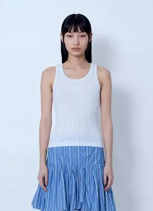 GANNI Compact Pointelle Rib Jersey Tank Top - White
