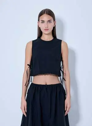 Cecilie Bahnsen Embroidered Taffeta Lace-up Top - Black