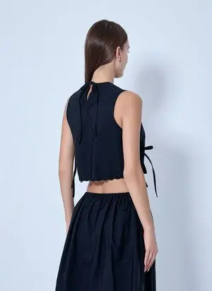 Cecilie Bahnsen Embroidered Taffeta Lace-up Top - Black