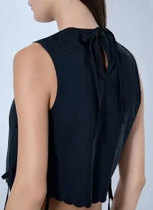 Cecilie Bahnsen Embroidered Taffeta Lace-up Top - Black
