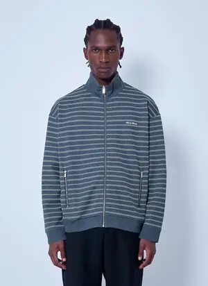 Miu Miu Striped Cotton Fleece Jacket - Grey