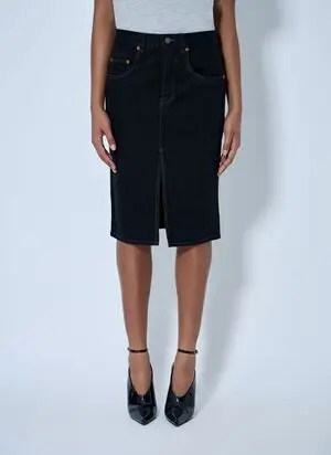 Saint Laurent Denim Midi Skirt - Black
