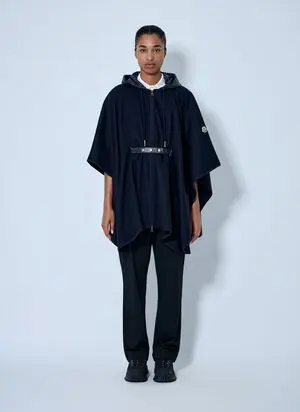 Moncler Hooded Cape With Belted Waist - Navy