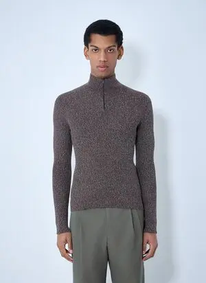 Prada High Neck Zip Sweater - Brown