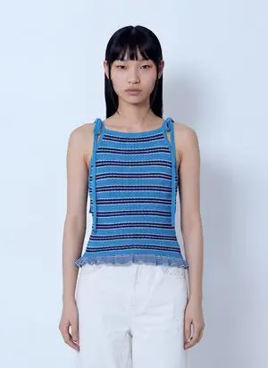 GANNI Cotton Pointelle Stripe Top - Blue