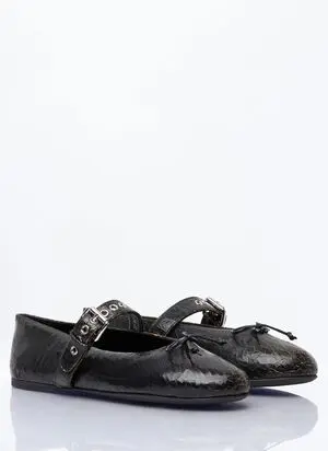 Miu Miu Crackled Leather Ballerina Shoes
