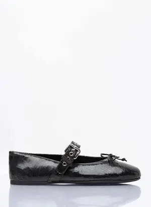 Miu Miu Crackled Leather Ballerina Shoes - Brown