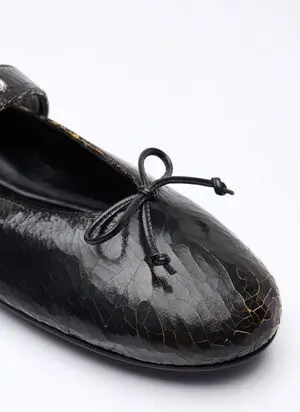Miu Miu Crackled Leather Ballerina Shoes - Brown