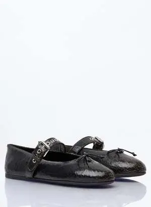 Miu Miu Crackled Leather Ballerina Shoes - Brown