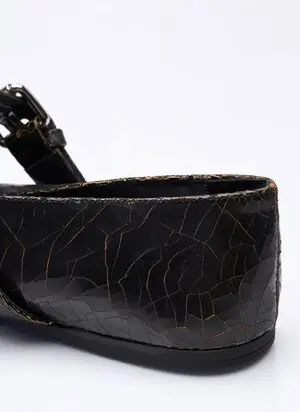 Miu Miu Crackled Leather Ballerina Shoes - Brown