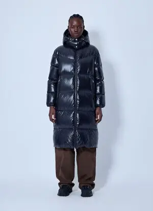 Moncler Harfang Hooded Long Down Coat - Navy