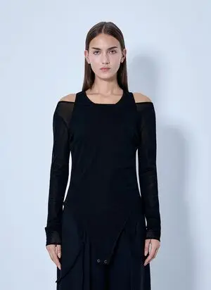 LIMI FEU Rib Knit And Tulle Layered Bodysuit