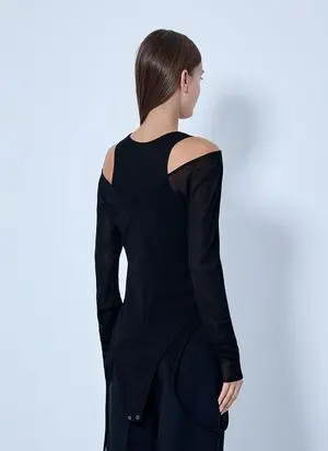 LIMI FEU Rib Knit And Tulle Layered Bodysuit