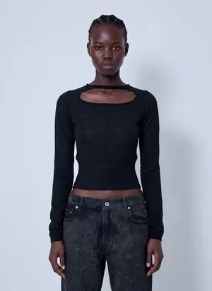 Rick Owens Slashed Cropped Pull Top - Black