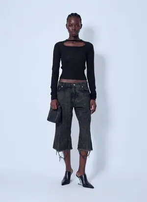 Rick Owens Slashed Cropped Pull Top - Black