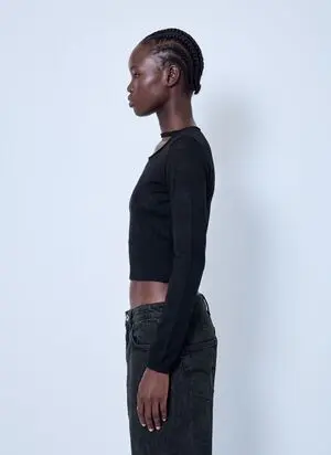 Rick Owens Slashed Cropped Pull Top - Black