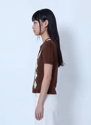 GANNI Light Cotton Argyle T-shirt - Brown